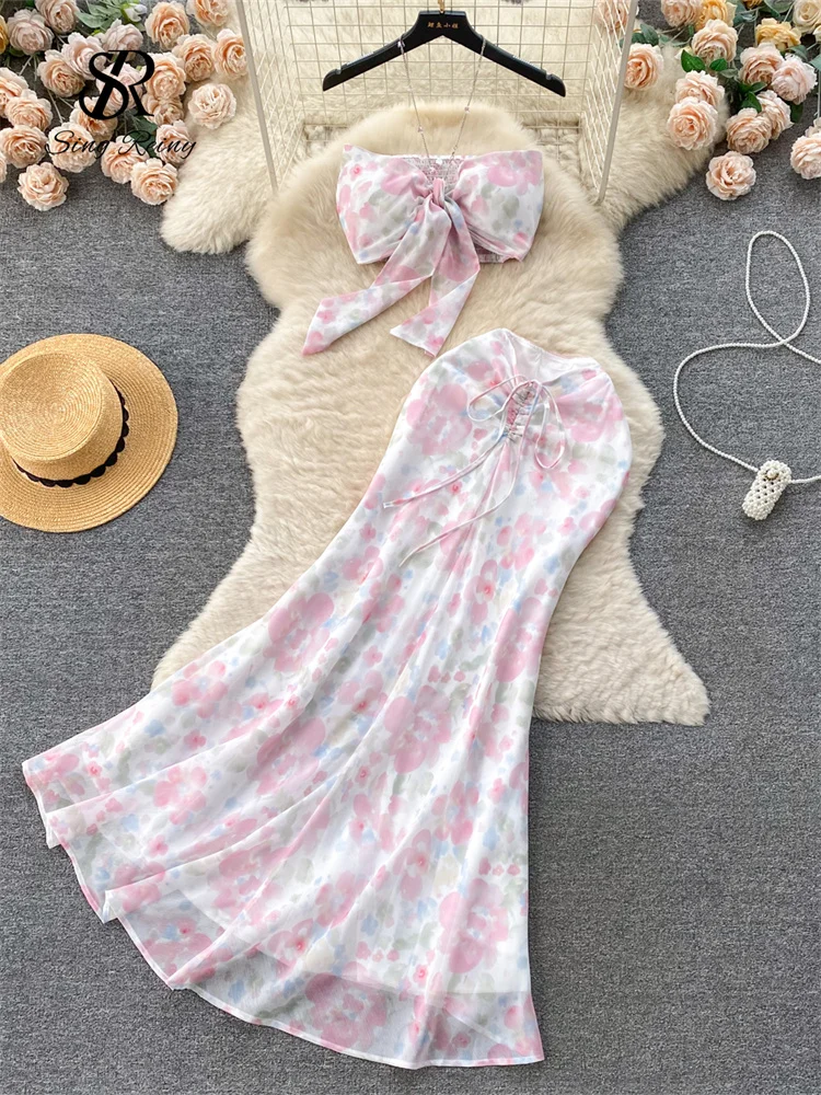 Singreiny Vacation Beach Style Two Pieces Suits Strapless Halter Chain