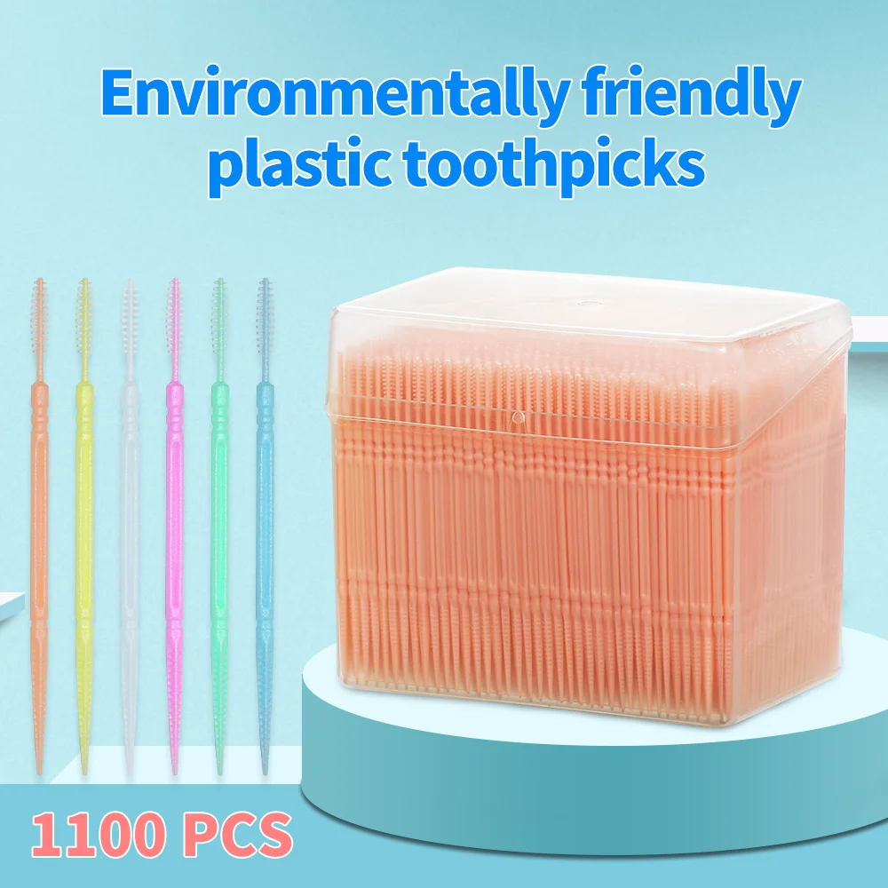 1100pcs-Plastic-Toothpicks-Double-Head-Teeth-Sticks-Interdental-Brush ...