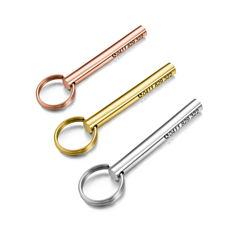 Customized Phone Number Key Chain for Women Men Silver 40mm Round Bar ...