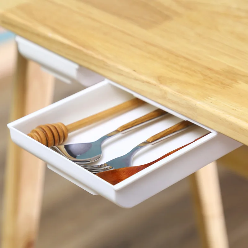 Self Stick Pencil Tray Desk Table Storage Drawer Organizer Box Under ...