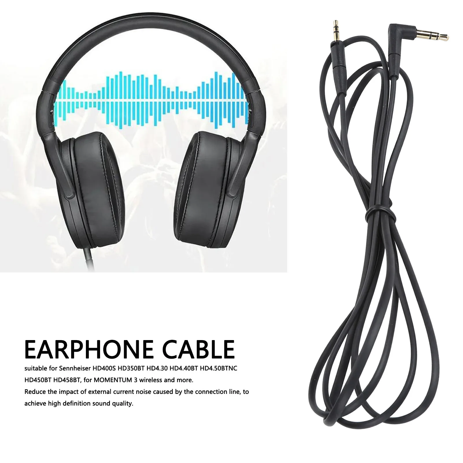 Headphone Sound Cable 3.5mm for Sennheiser HD400S HD350BT HD4.30 HD4 ...