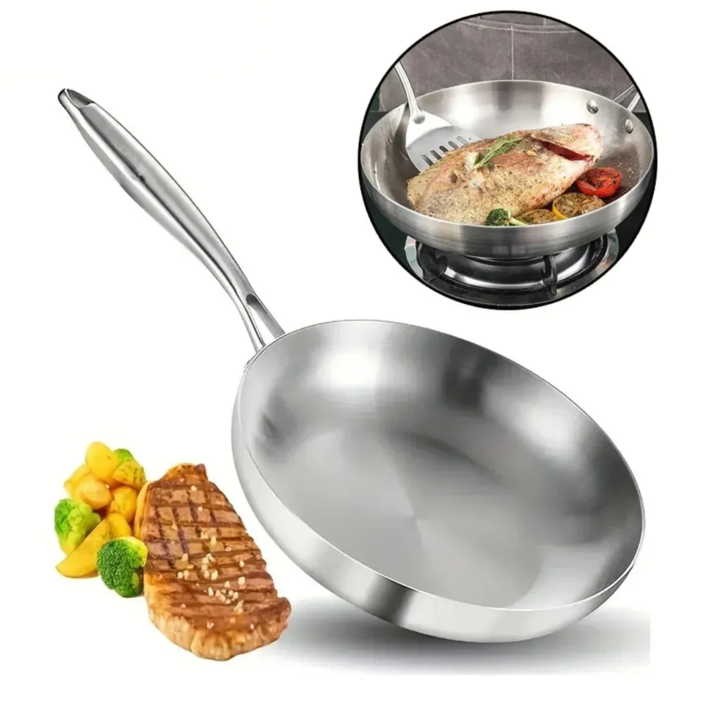 24-26-28CM-Frying-Pan-304-Stainless-Steel-2MM-Thick-Wok-Pan-5-Ply-Steel ...