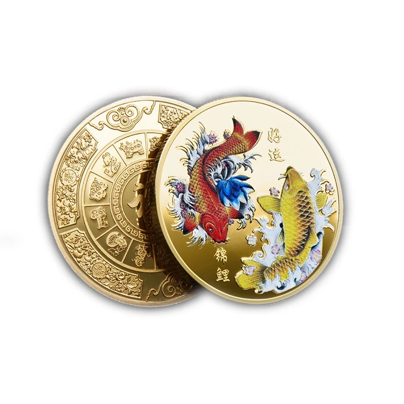 Good Luck To You Chinese Fu Koi Commemorative Coin Color Carp Medal ...