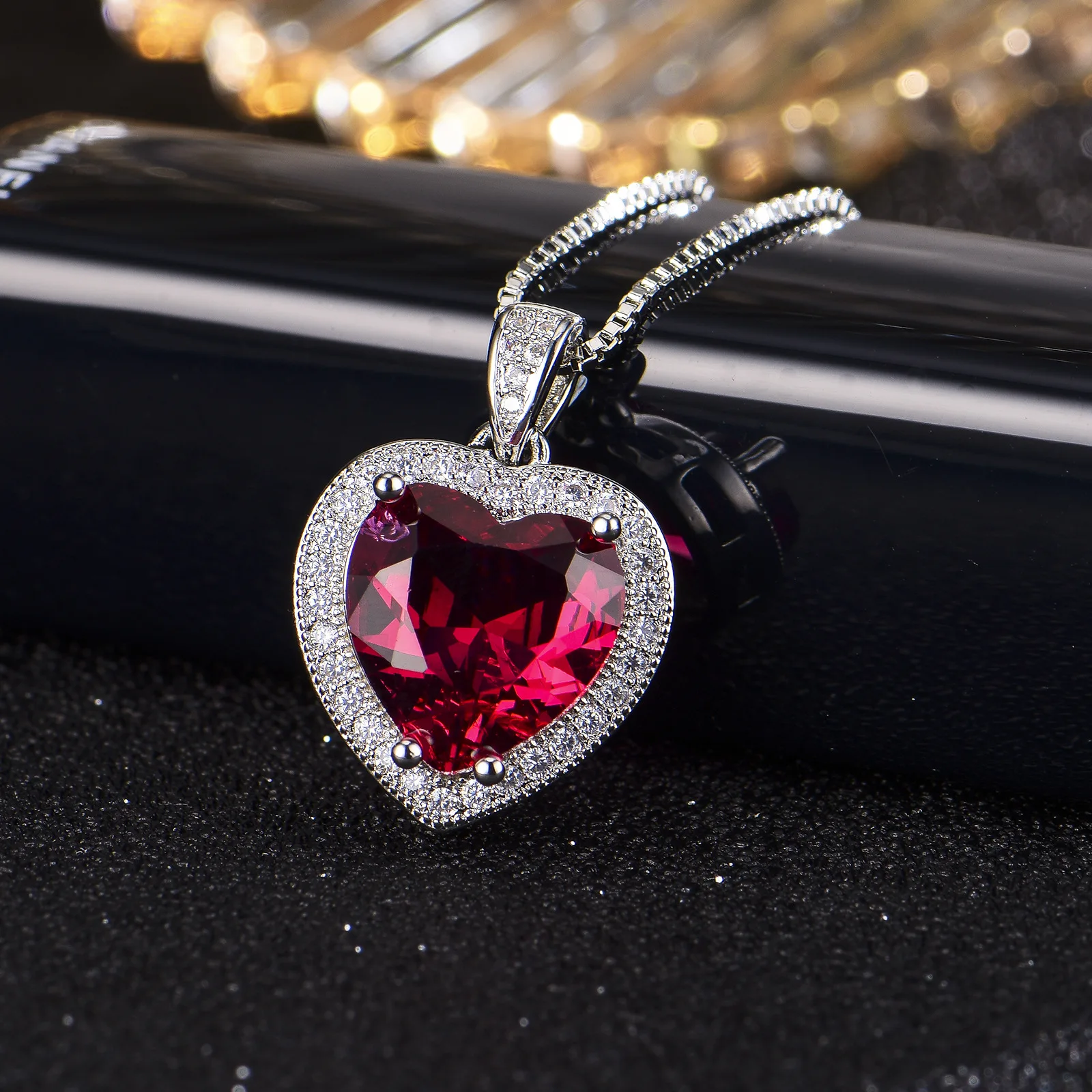 925 Silver Ruby Heart Necklace | Necklace Silver Ruby Red Heart ...
