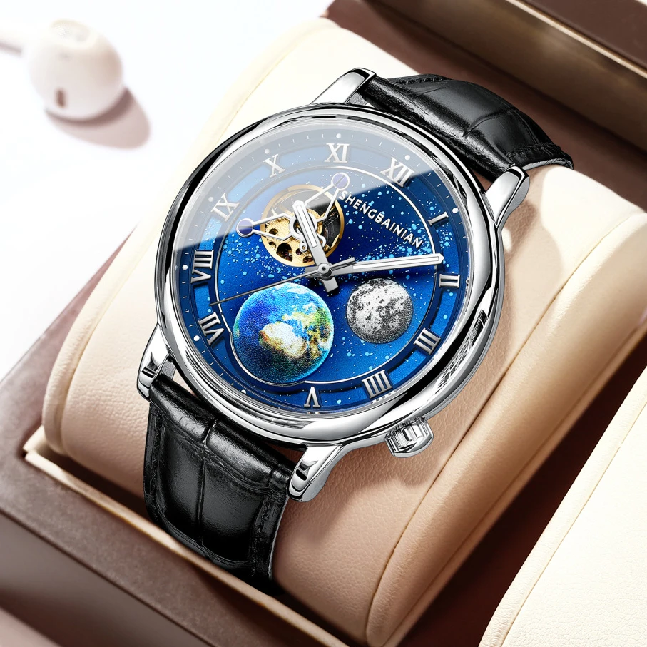 JUNYU 럭셔리 브랜드 기계식 스포츠 시계 남성 패션 자동 손목 시계 가죽 스트랩 비즈니스 시계 남성 시계 ...