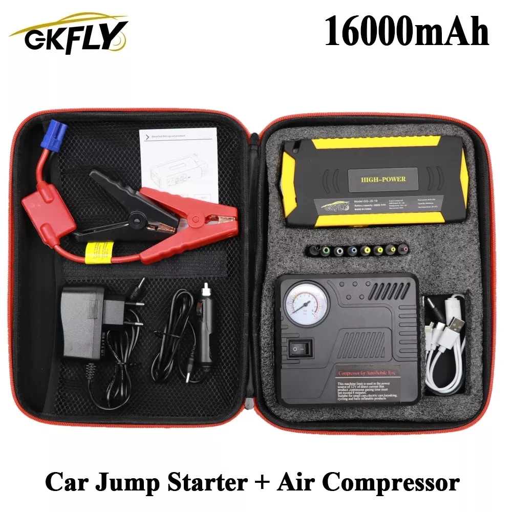 GKFLY 16000mAh Car Jump Starter Air Pump Compressor 600A Starting ...