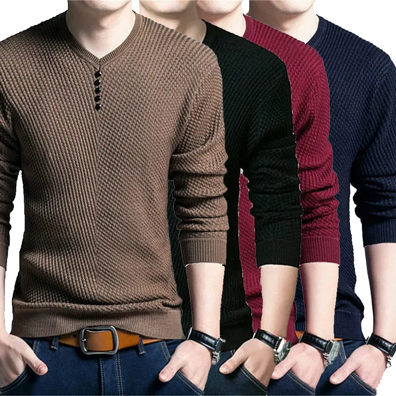 Spring Autumn Sweaters Pullover Men V Neck Men Sweater Casual Long ...