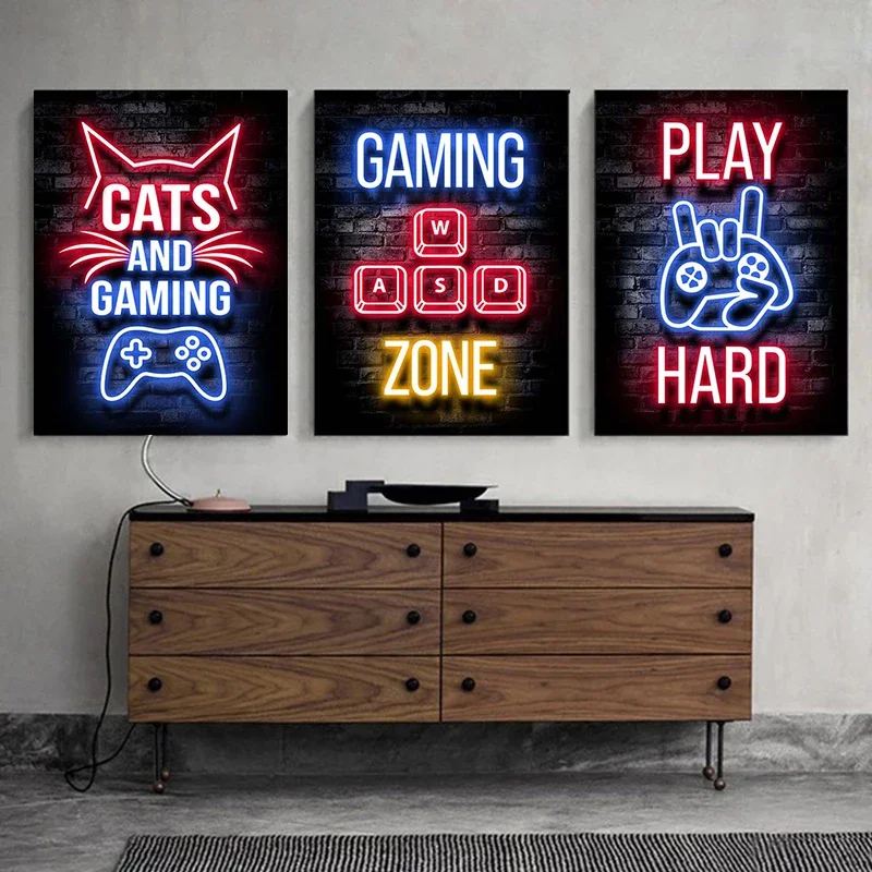 Neon-Gaming-Gamer-Wall-Art-Poster-Prints-Gamer-Canvas-Painting-Canvas ...