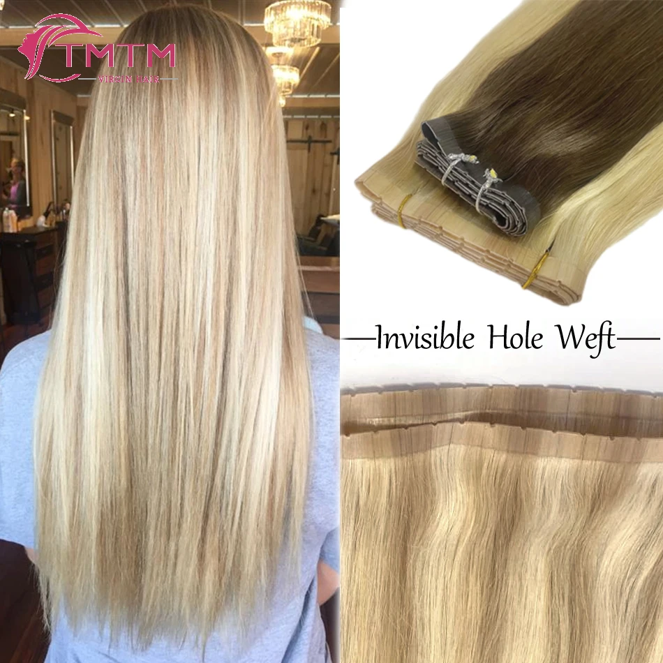 Straight Invisible Hole Weft Human Hair Extensions Twin Tab Weft Hair ...