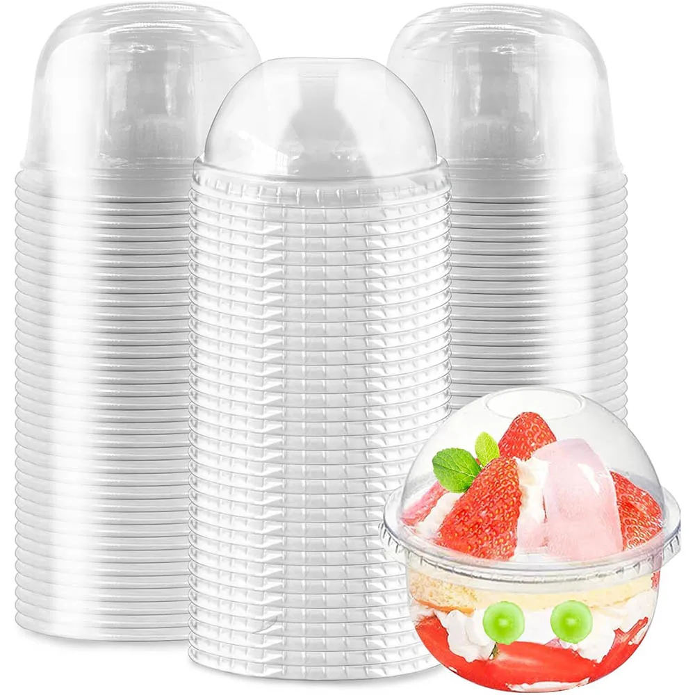 50Pc 9oz Clear Plastic Cups with Dome Lids,Disposable Dessert Party Cup ...