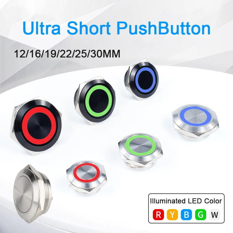 Ultra Short Push Button Switch Stainless Steel Self-Reset 12mm 16mm ...
