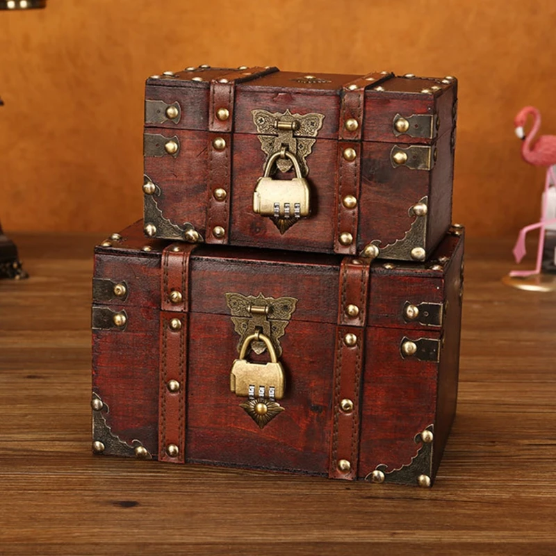 Retro-Treasure-Chest-with-Lock-Wooden-Storage-Box-Antique-Style-Jewelry ...