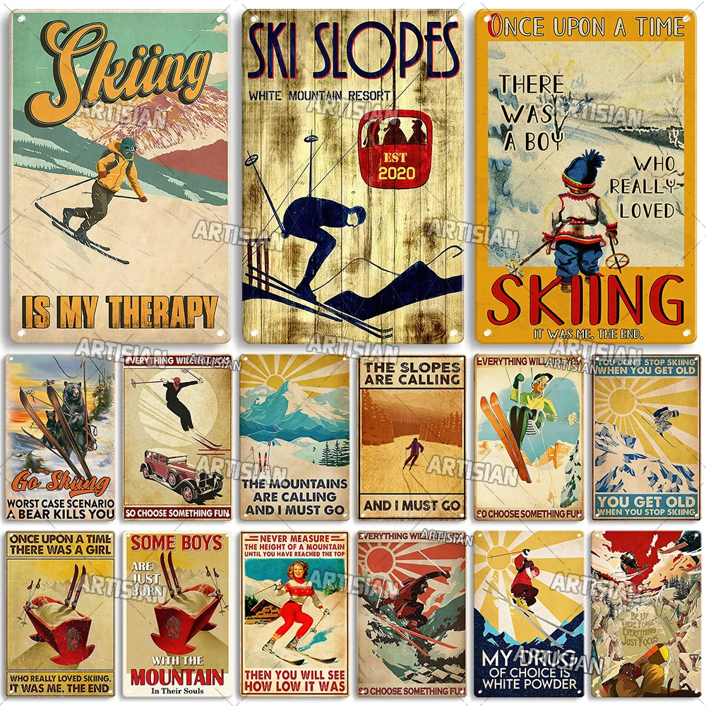 Artisian Skiing Metal Poster Snowboarding Tin Sign Sledding Sport ...
