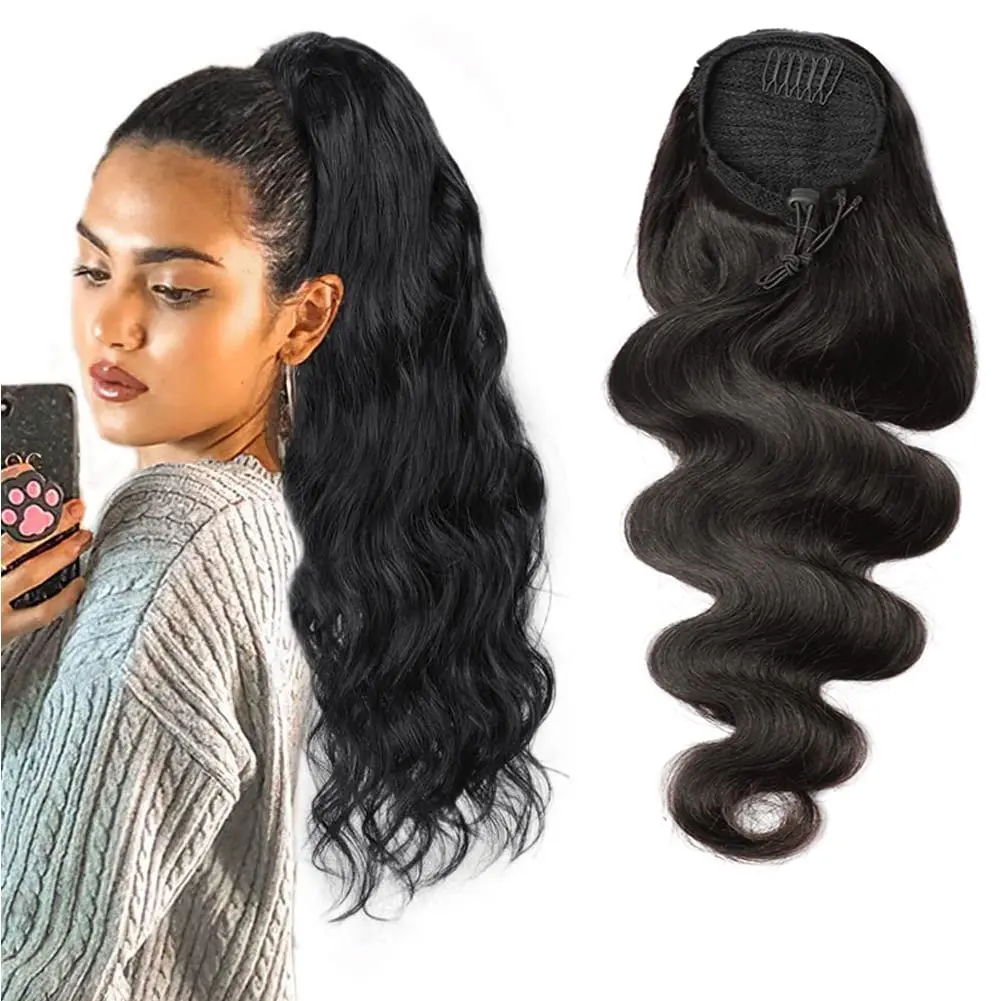 Body-Wave-Ponytail-Human-Hair-Drawstring-Ponytail-Chip-in-Hair ...