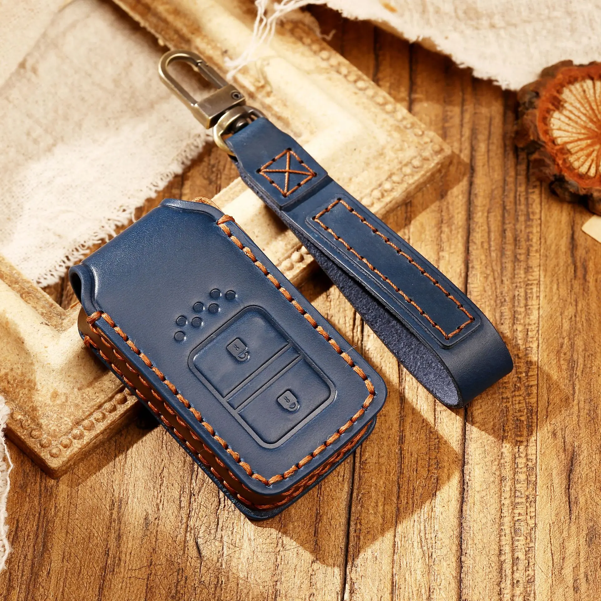 2 Button Smart Key Cover Fob Case Car Keyring Shell Genuine Leather ...