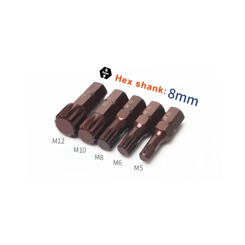 5pcs 30mm Length Torx Screwdriver Bits 12 Point Spline 8mm 5/16' Hex ...