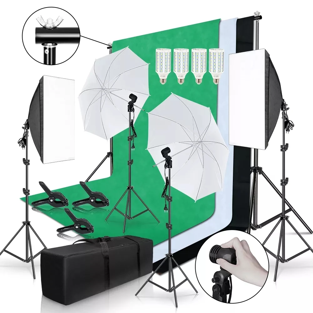 Photo Studio Kit Photography Softbox Lighting With 2x2m Background ...