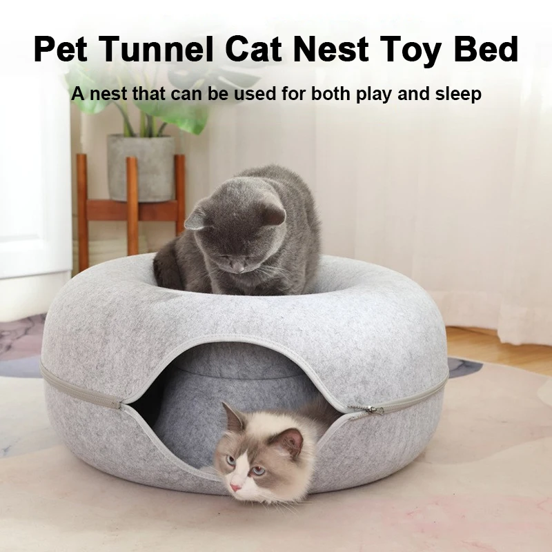 Donut-Pet-Cat-Tunnel-Interactive-Bed-Toy-House-Cat-Bed-Dual-use-Felt ...