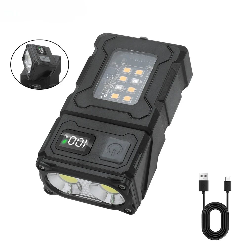 EDC 180 Degree Rotating Flashlight Type-C Rechargeable Power Bank LED ...