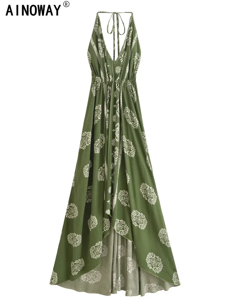 Vintage Women Floral Print Backless Sexy Beach Bohemian Maxi Dress Lady ...