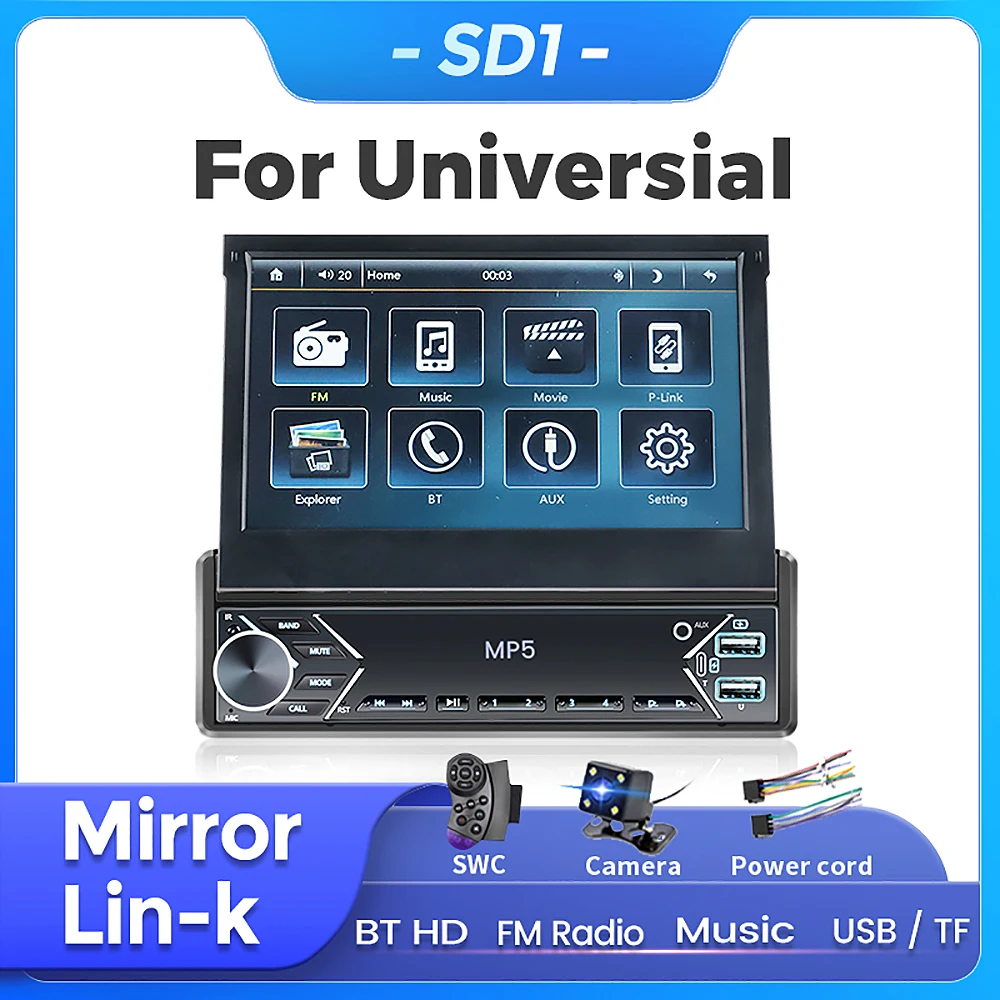 1-Din-Car-Radio-7-Retractable-Screen-FM-HD-Multimedia-Video-MP5-Player ...