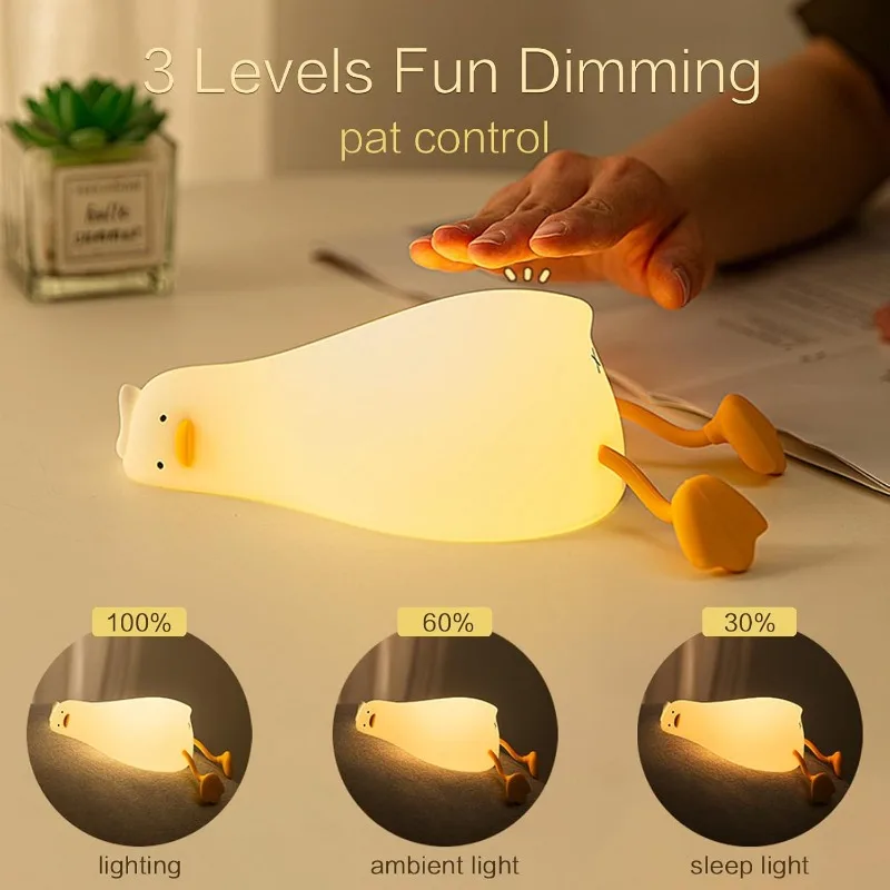 LED Duck Night Light Rechargeable Touch Silicone Cartoon Clap Duck ...