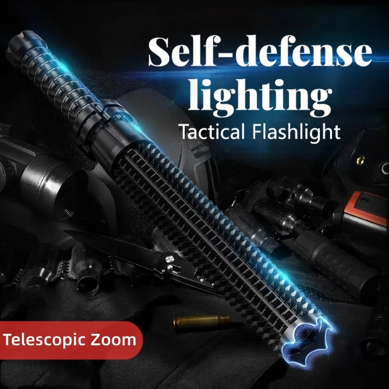Super-Long-Spike-Series-800M-Tactical-Flashlight-18650-USB-Rechargeable ...