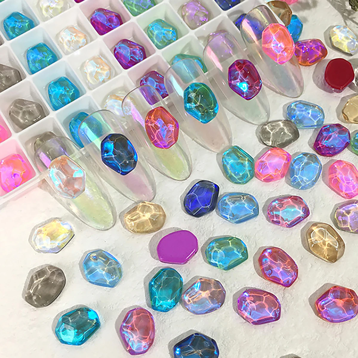 10pcs-Ice-Nails-Gems-Water-Ripple-Flat-Abnormity-Pixie-Crystal-Nails ...