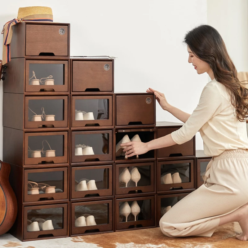 Solid Wood Shoe Cabinets Sock Box Home Living Room Furniture Dustproof ...