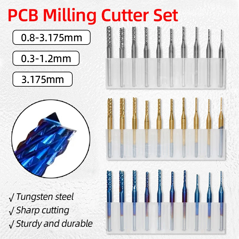 Milling Cutter Carbide End Milling Tools 0.8-3.175mm TiN Coated CNC ...