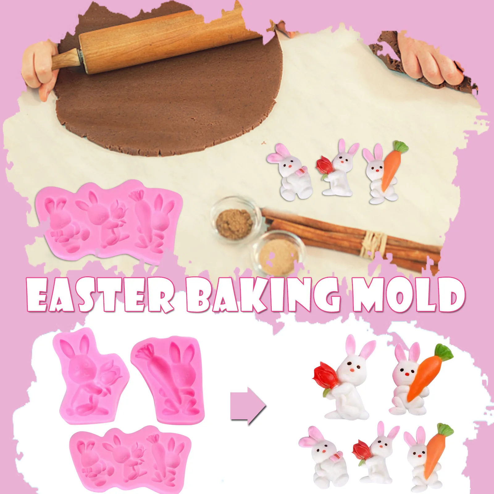 Easter Bunny Carrot Mold Baking Tool Rabbit Animal Silicone Chocolate ...