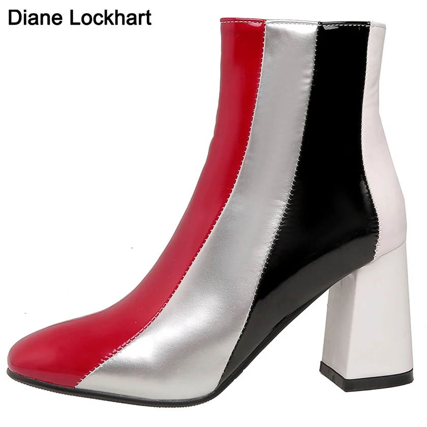 Botines de colores mezclados para mujer, botines informales de punta ...