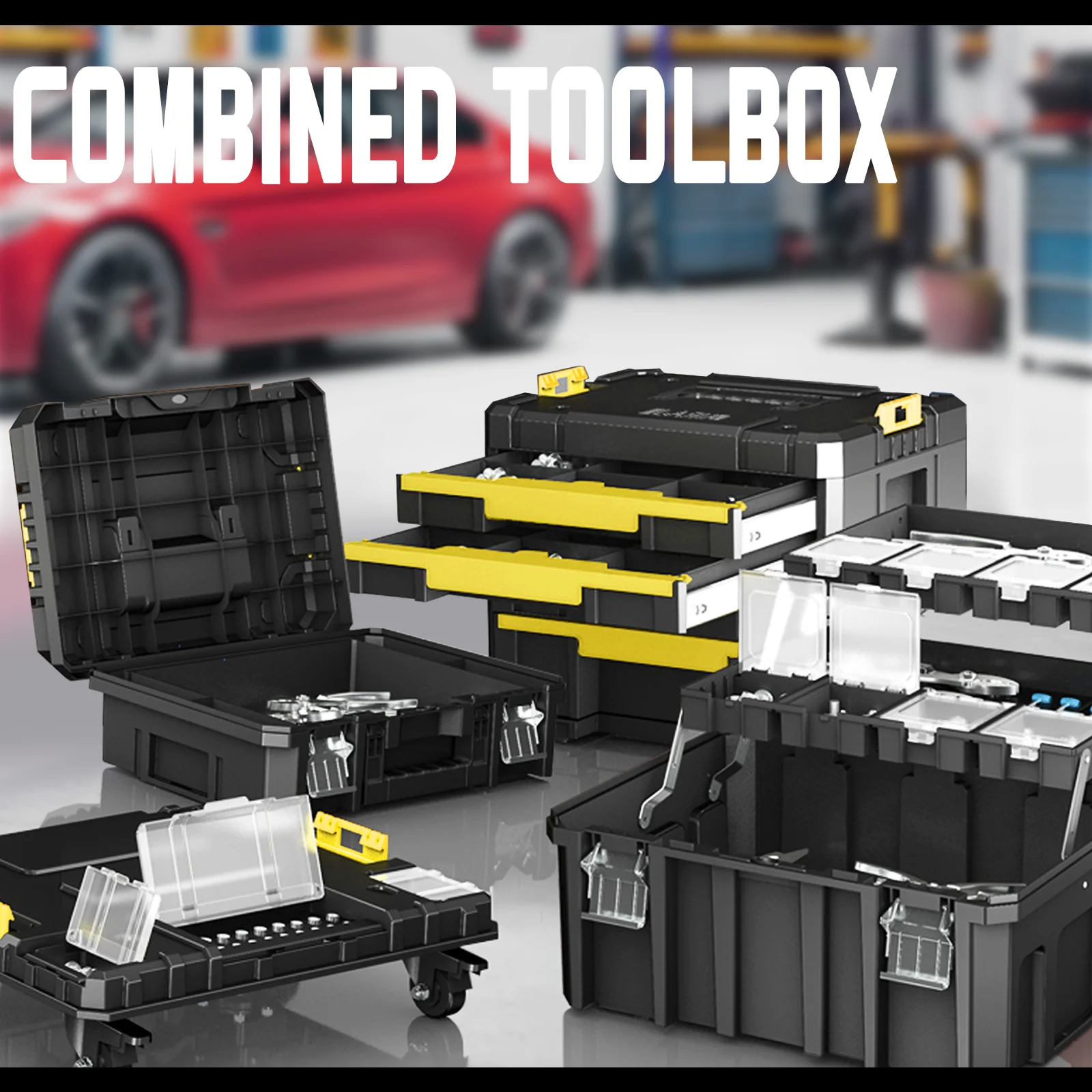 AIRAJ Stackable Tool Boxs FlatTop Lockable Storage Tote Toll Storage ...
