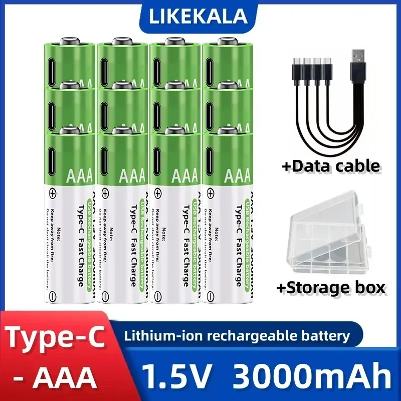 LIKEKALA Li-ion AAA Rechargeable Batteries Type-C Lithium-ion 3000mAh 1 ...
