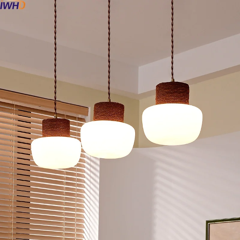IWHD Hemp Rope LED Pendant Lamps For Balcony Bedroom Living Room Glass ...