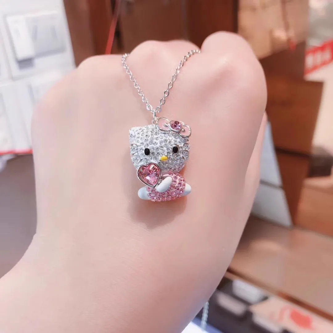 Austrian-crystal-Hello-Kitty-pink-cute-cat-head-love-necklace-light ...