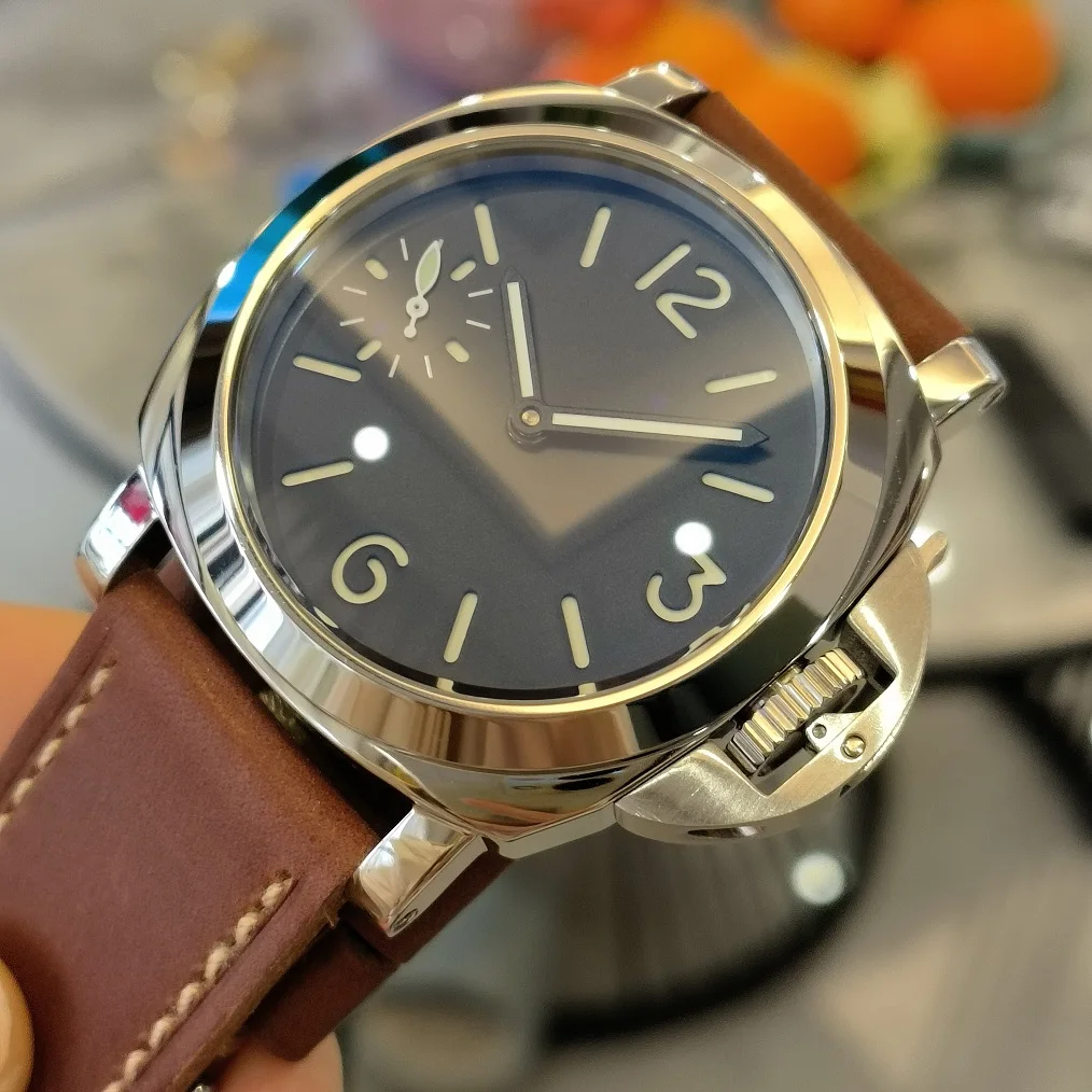 44mm-Stainless-steel-Hand-mechanical-watch-sandwich-Black-dial-white ...