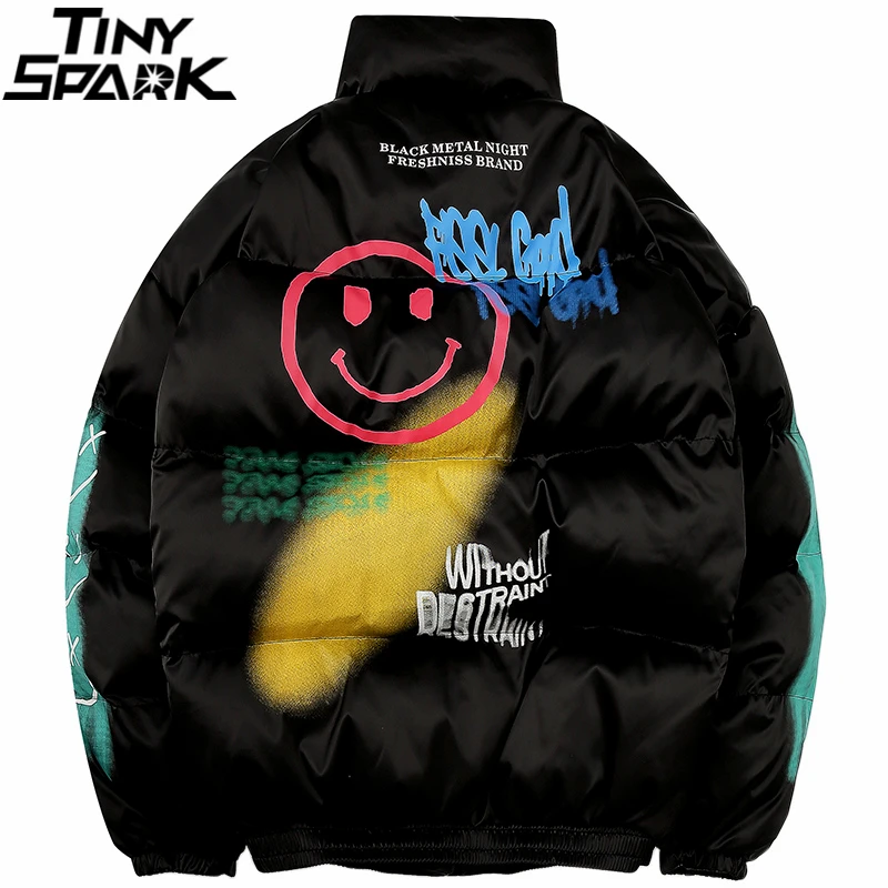 Chaqueta de Hip Hop para hombre, Parka con estampado de grafiti feliz ...
