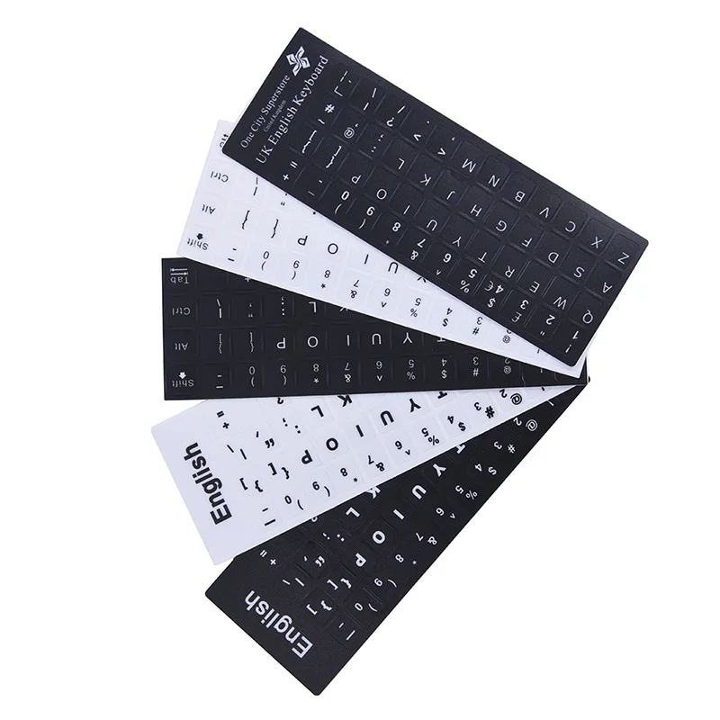 English-Keyboard-Replacement-Stickers-White-on-Black-Any-PC-Computer ...