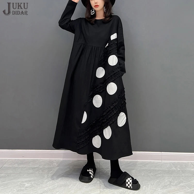 Dots-Printed-Ruffles-Decorated-Japanese-Style-Autumn-Woman-Long-Sleeve ...
