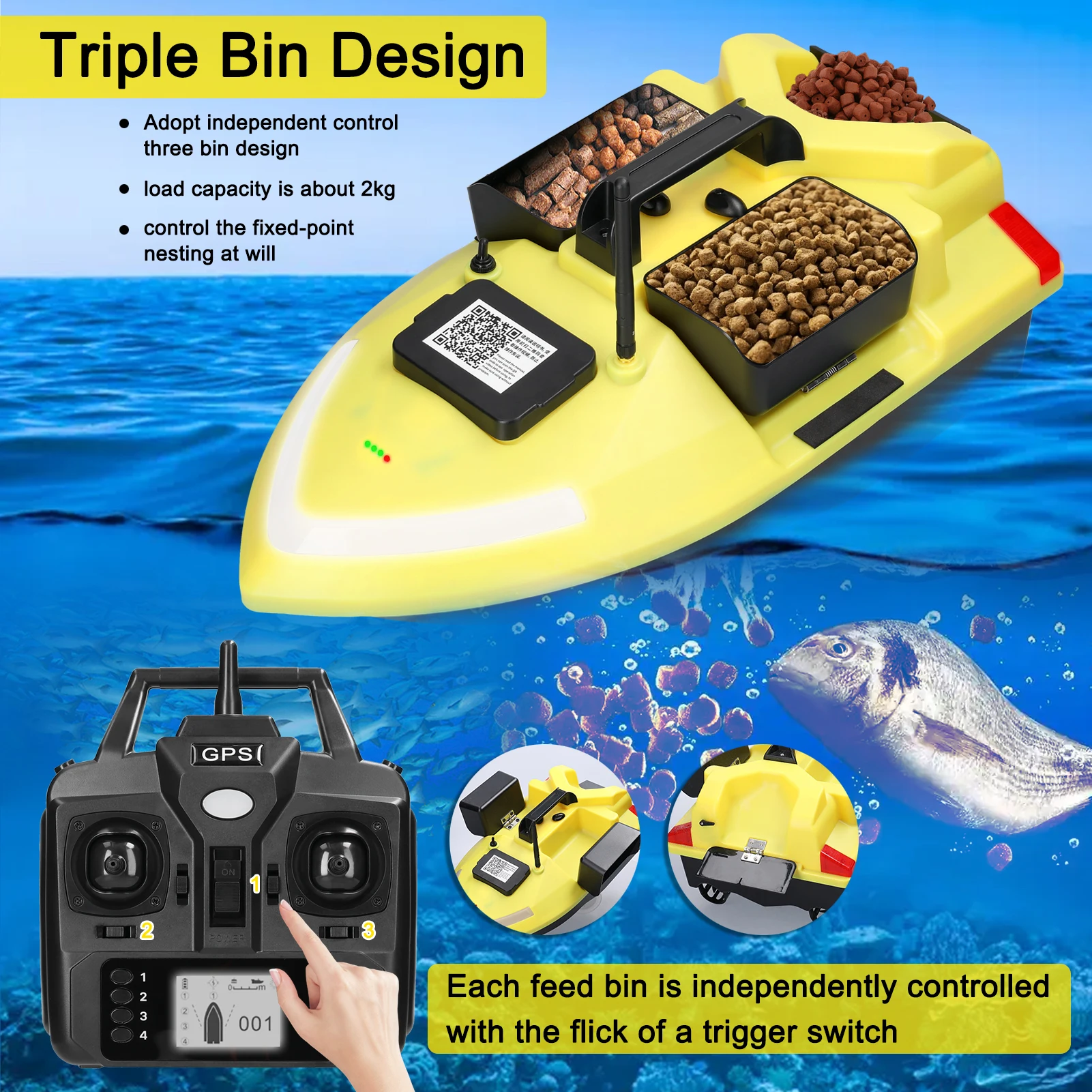 V020-40-Points-GPS-Fishing-Bait-Boat-500m-Remote-Control-Bait-Boat-Dual ...