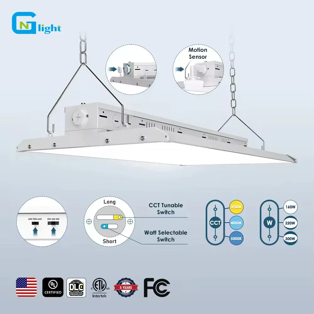 300W LED Linear High Bay Light 3CCT Adjustable with Motion Sensor ...