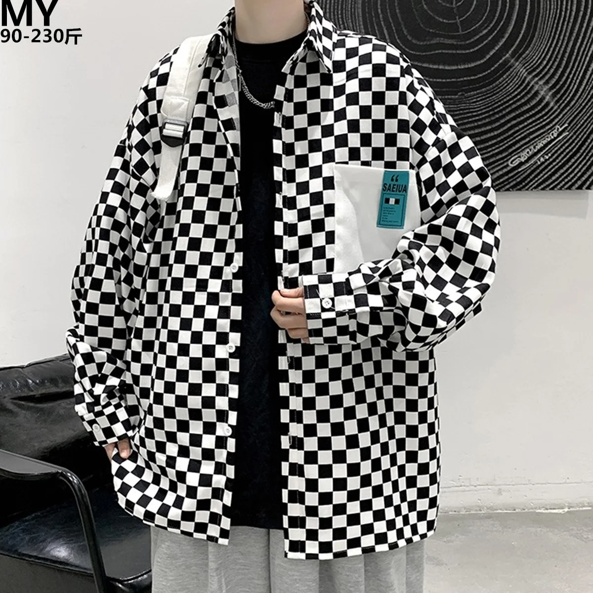 High-street-ins-checkerboard-long-sleeved-shirt-men-s-spring-clothes ...