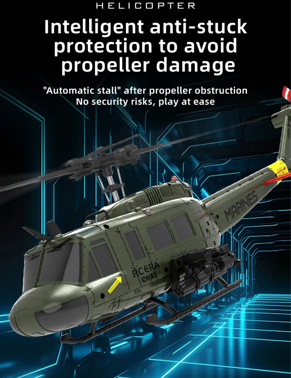 RC ERA RC Helicopter C032 1:48 Huey Helicopter UH-1 6-axis Gyro 6 Chan ...