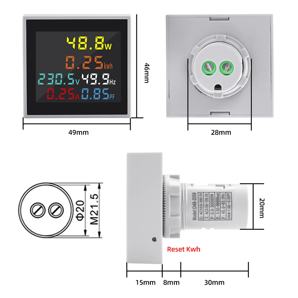 Energy Consumption Tracker LCD Voltage Meter 6-in-1 Power Monitor - 110 ...