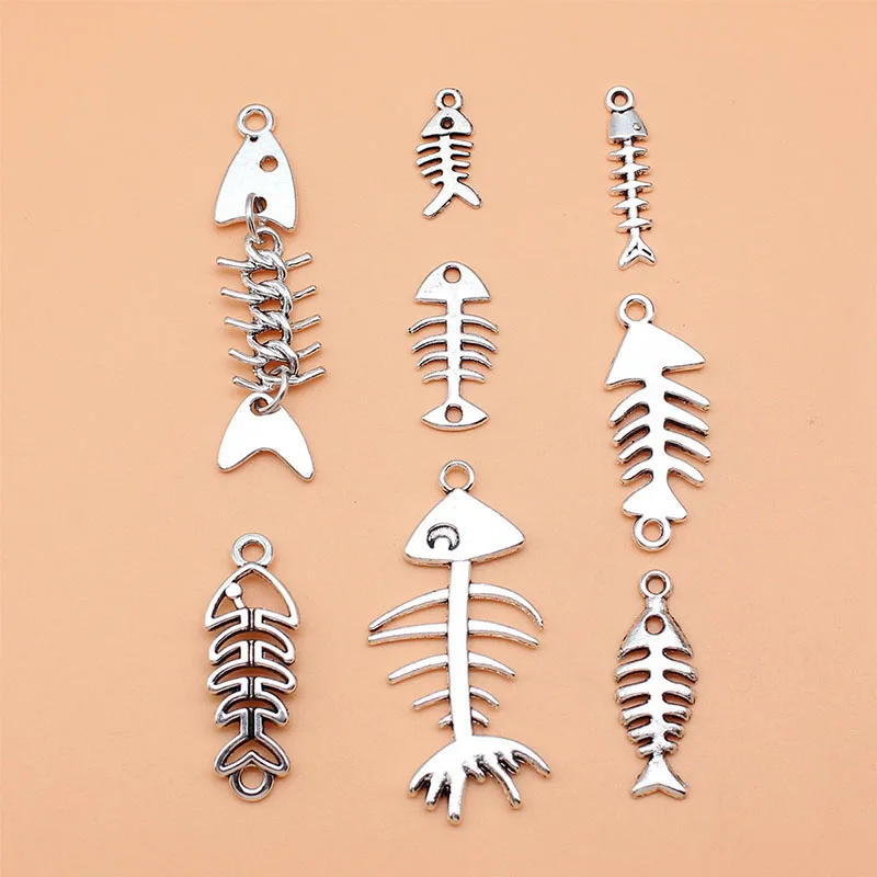 8Pcs-Lot-Antique-Silver-Color-Alloy-Fish-Bone-Charms-Pendant-For ...