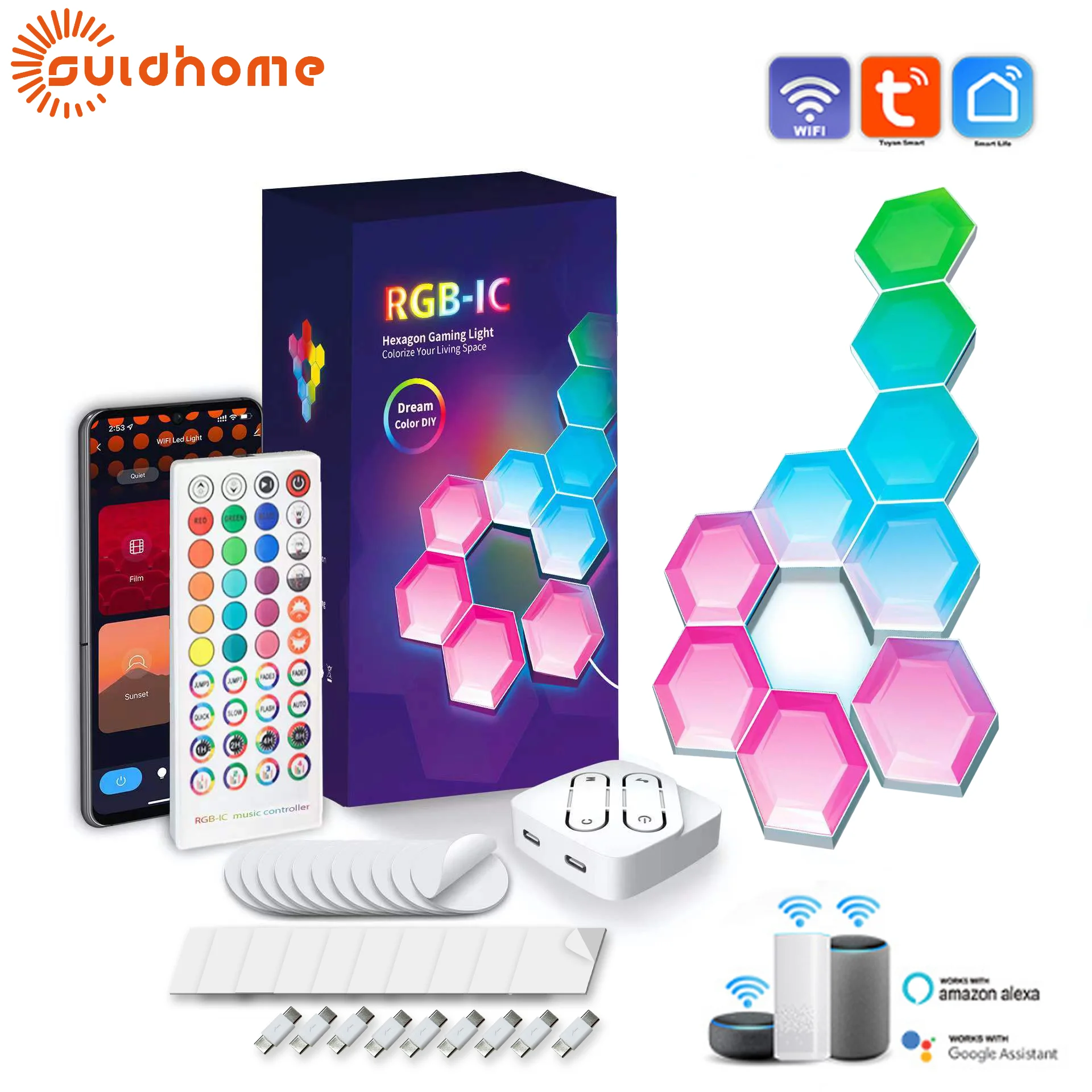 Smart LED Hexagon Quantum Light DIY Splice Wall Lamp Wi-Fi APP RGBIC ...