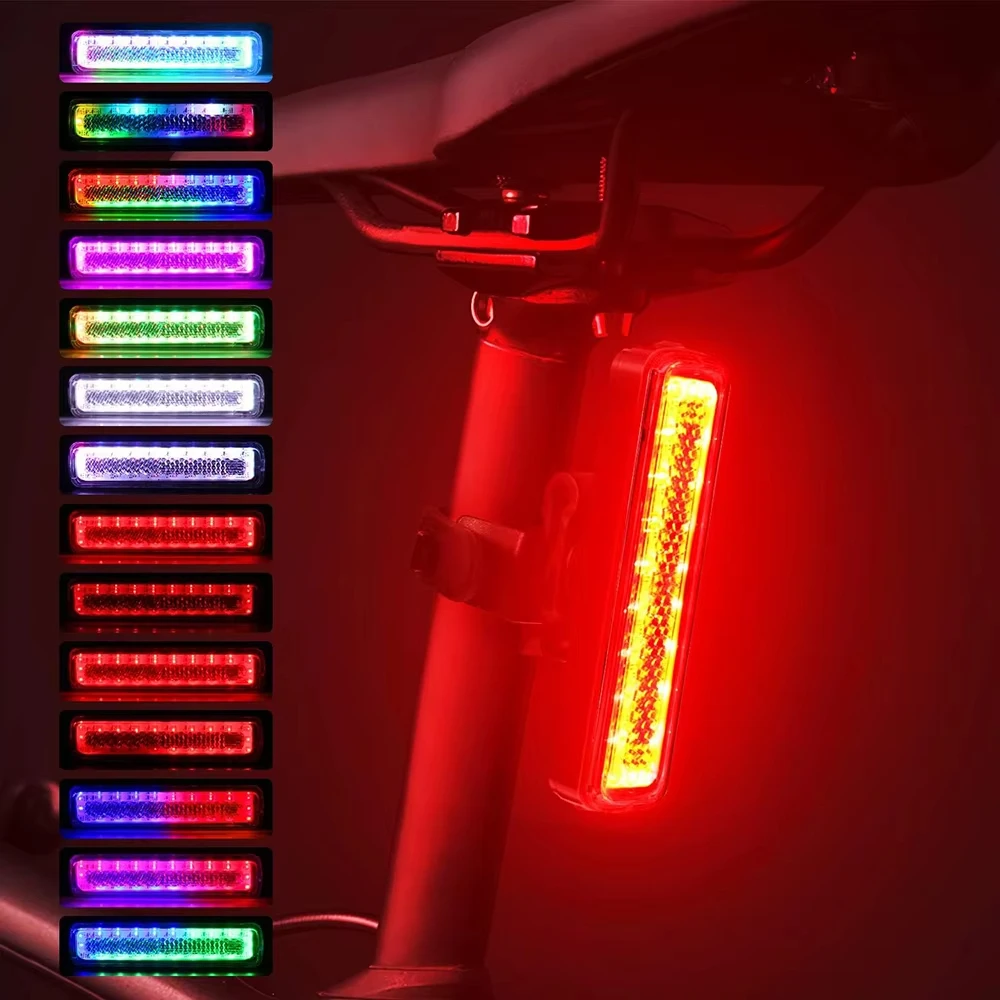 RGB Bike Tail Light 750 mAh Bicycle Lights Memory Mode Rainbow LED ...