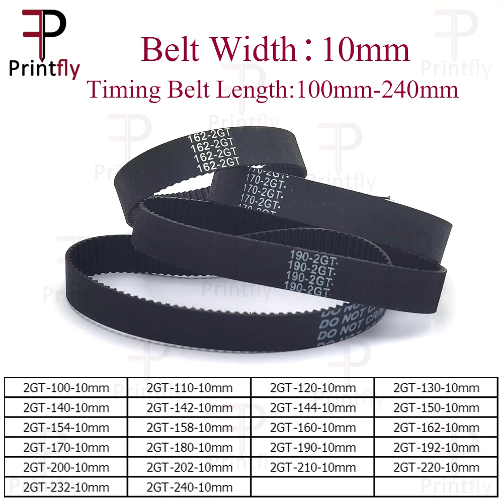 Printfly 2GT/GT2 Timing Belt Width 10mm 100 110 120 130 140 142 144 150 ...