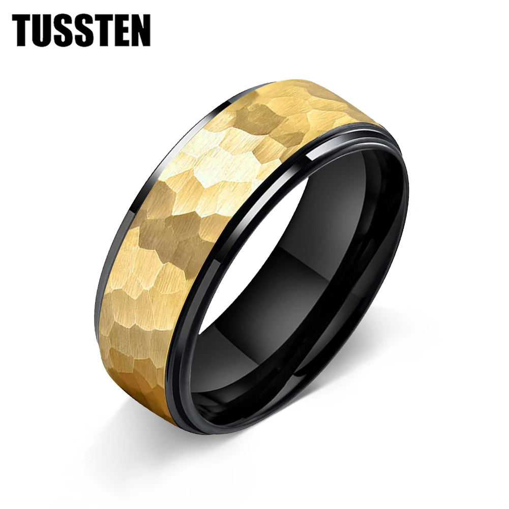 TUSSTEN 8MM NEW Style Two Colors Stepped Hammer Tungsten Carbide Ring ...